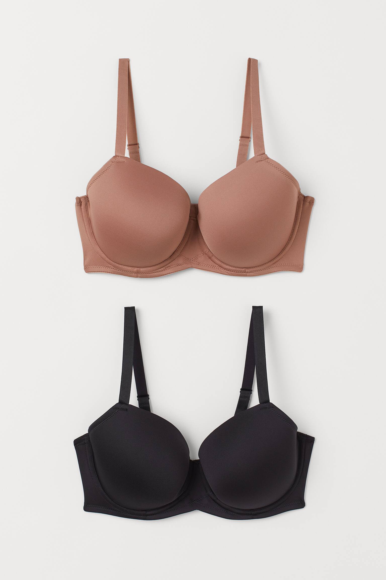 2-pack padded microfibre bras - Light brown/Black - Ladies | H&M HK