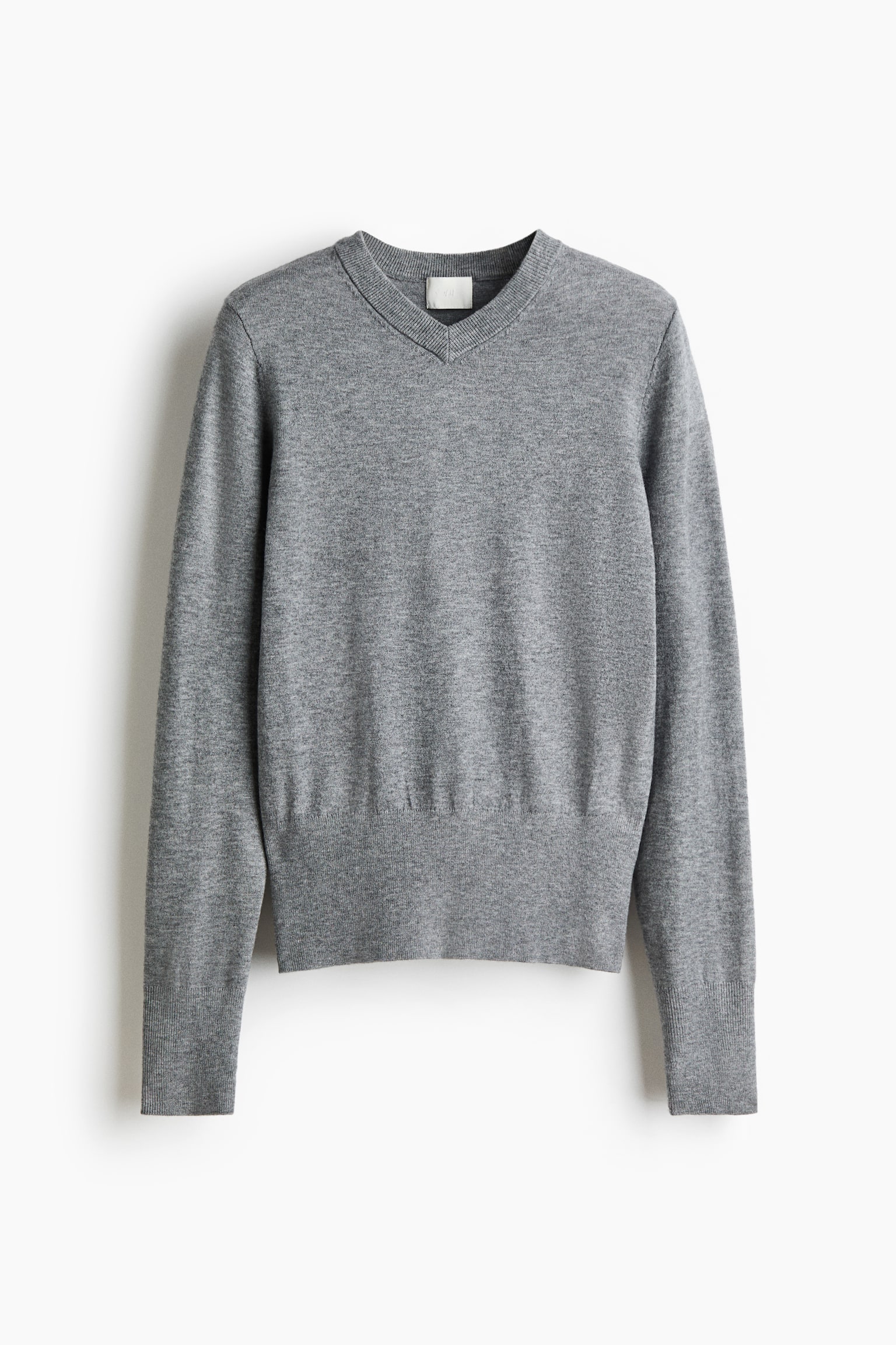 Stickad tröja med V-ringning - Grey marl - DAM | H&M SE