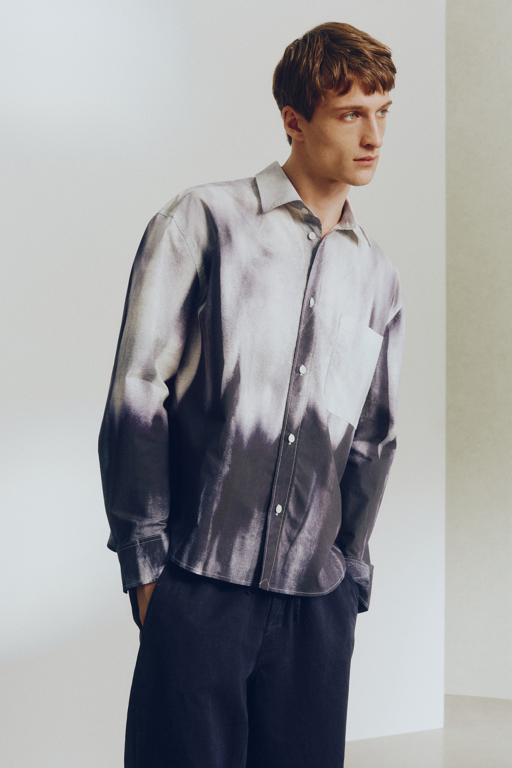 Katoenen overhemd - Relaxed Fit - Donkerblauw/dessin - HEREN | H&M NL