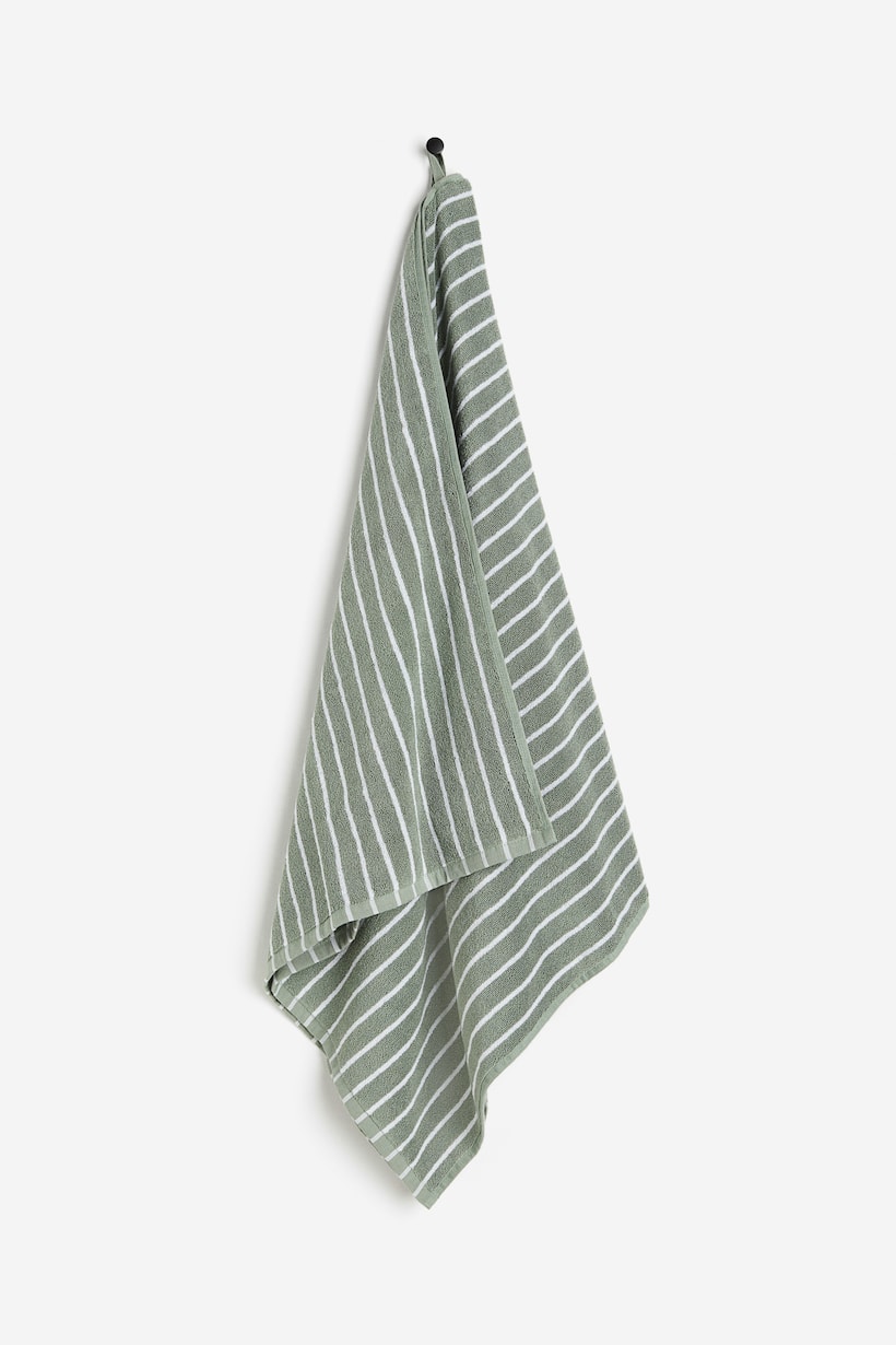 Sage green/striped Striped Bath Towel at H&M Home | H&M US
